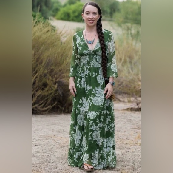Patrons of Peace | Dresses | Patrons Of Peace Green Floral Maxi Dress ...